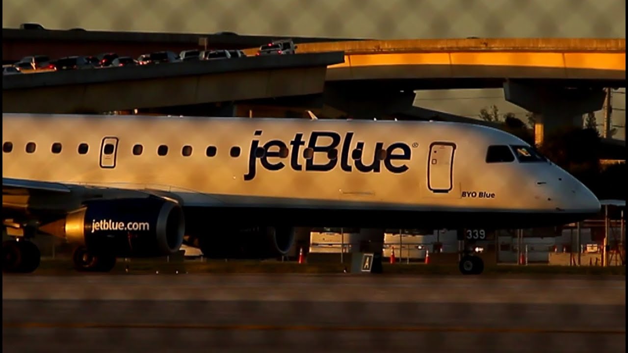 JetBlue E190 Bouncy Sunset Takeoff from Ft. Lauderdale [Runway 10L] 12 ...