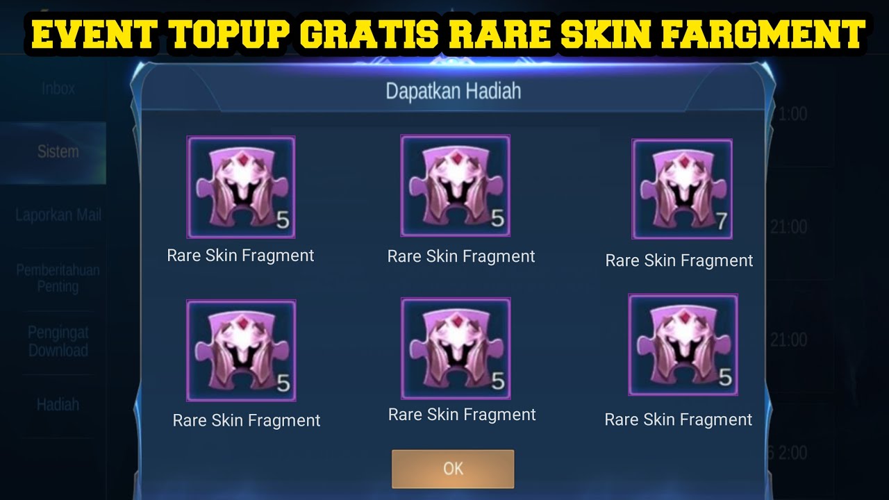 CARA DAPATKAN RARE SKIN FRAGMENT GRATIS EVENT TOPUP MOBILE LEGENDS BANG ...