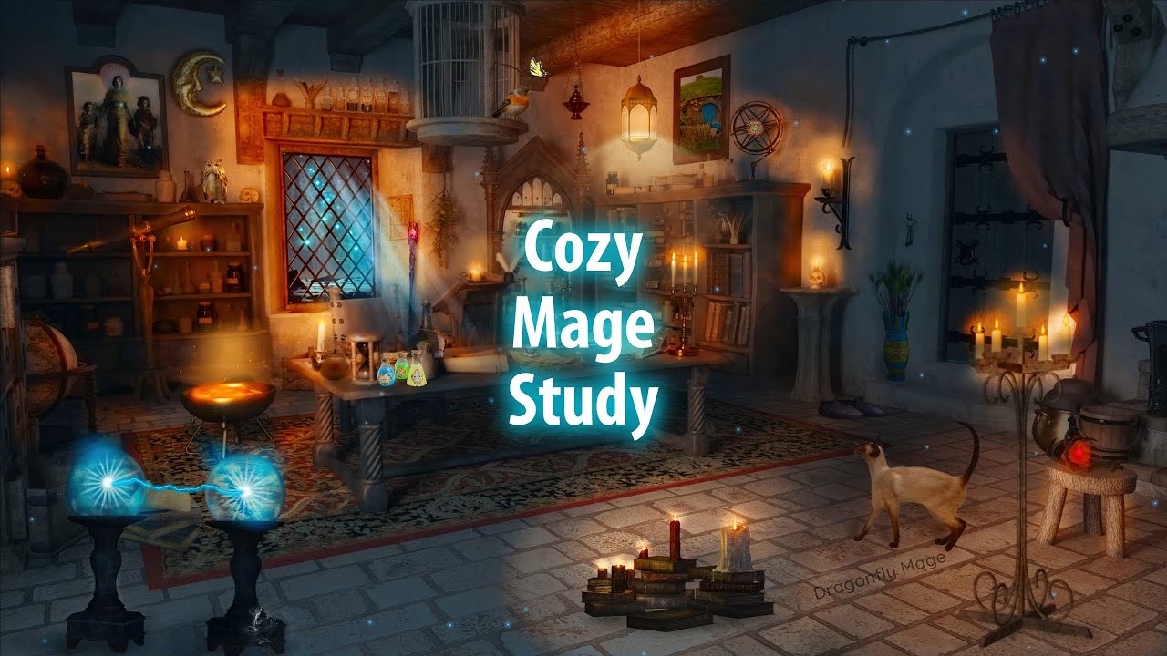 Cozy Mage Study 🔮 ASMR Ambience (crackling fire, bubbling potions ...