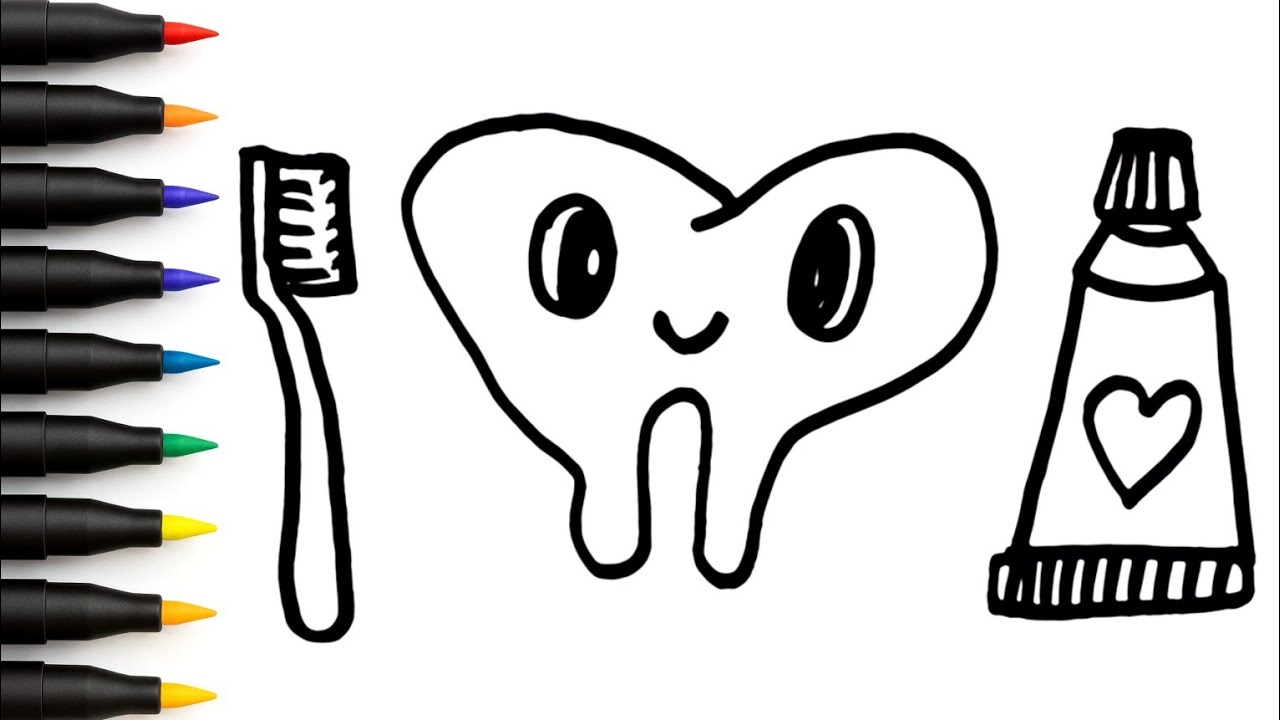 Toothbrush & Toothpaste Drawing Tutorial for Beginners | Draw & Color ...
