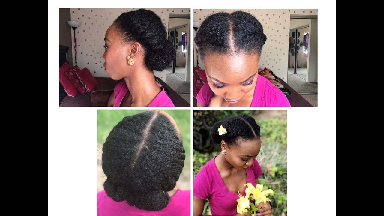 Quick and Easy flat twist with a low roll bun | 4B, 4C Hair - YouTube