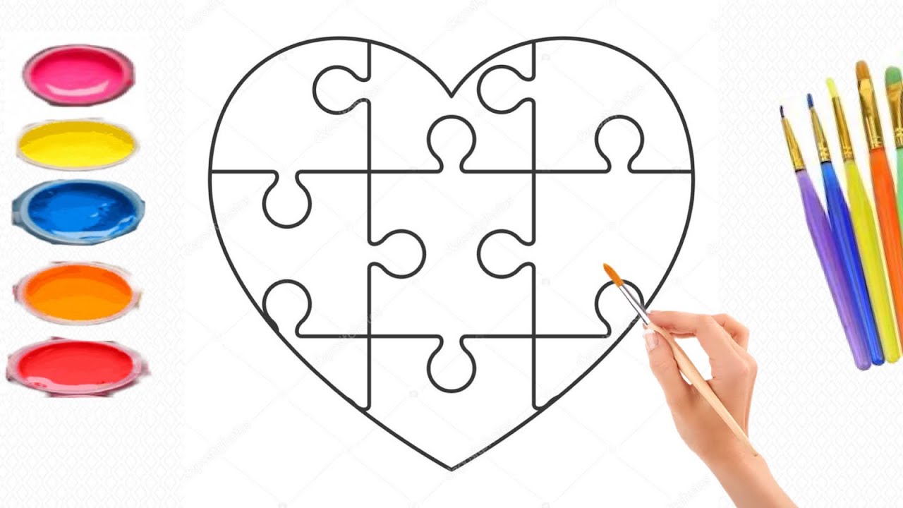 How to draw a heart puzzle for kids - YouTube
