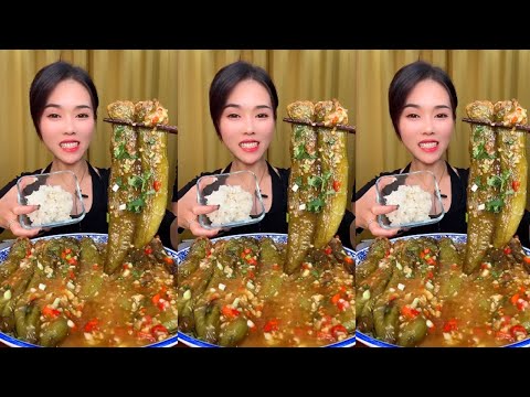 Spicy Green Peppers mukbang eating show
