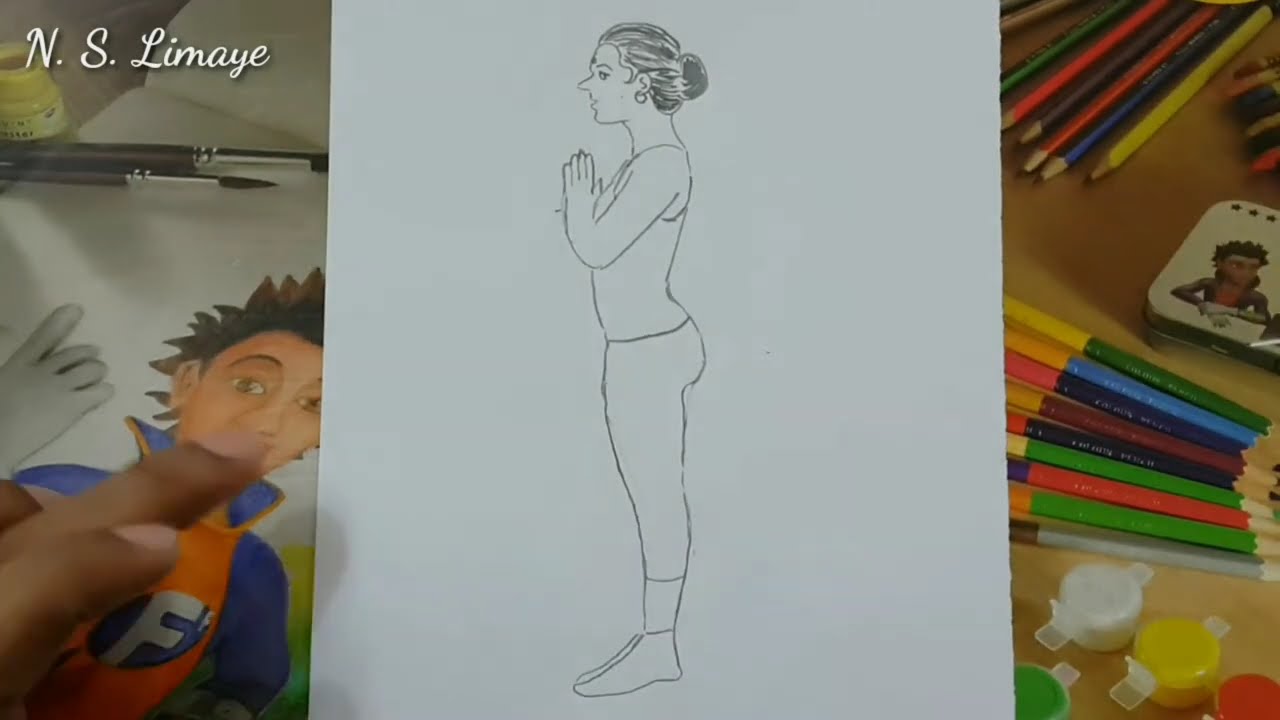 How To Draw Surya Namskar Pose 1 | Step By Step In Easy Way For ...