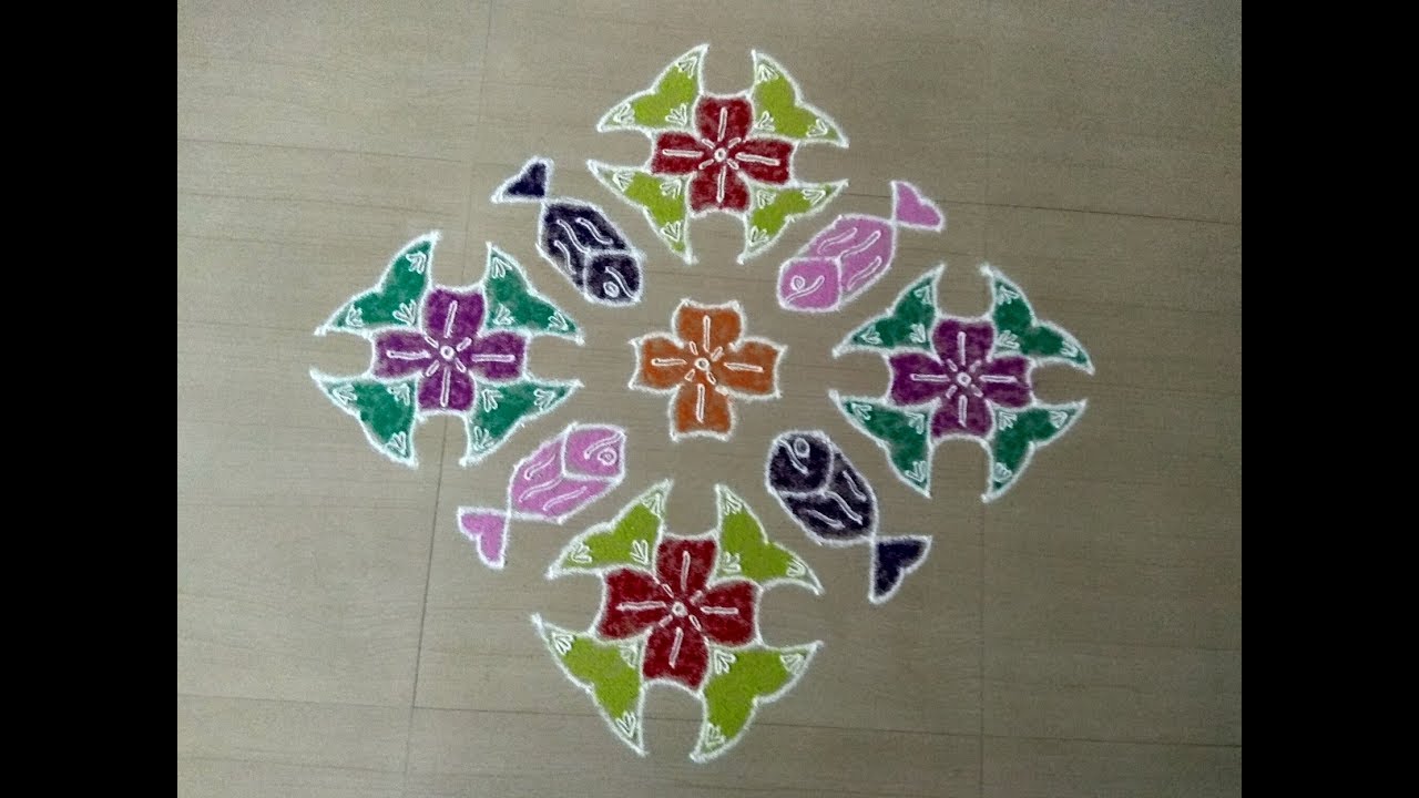 Simple and easy poo kolam design with 16 to 2 dots/colourful rangoli ...