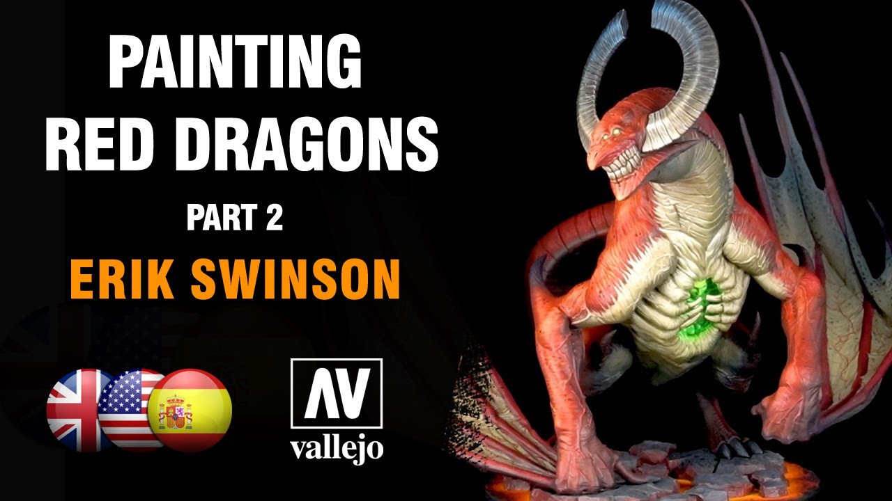 🇺🇸🇬🇧🇪🇸 PAINTING a RED DRAGON using new "FIRE DRAGONS" paint set by Erik ...