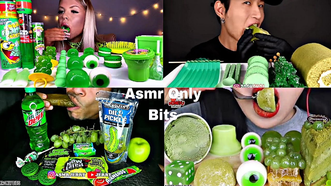 ASMR GREEN FOOD//Compilation///no talking///Bites only////asmr Mukbang ...