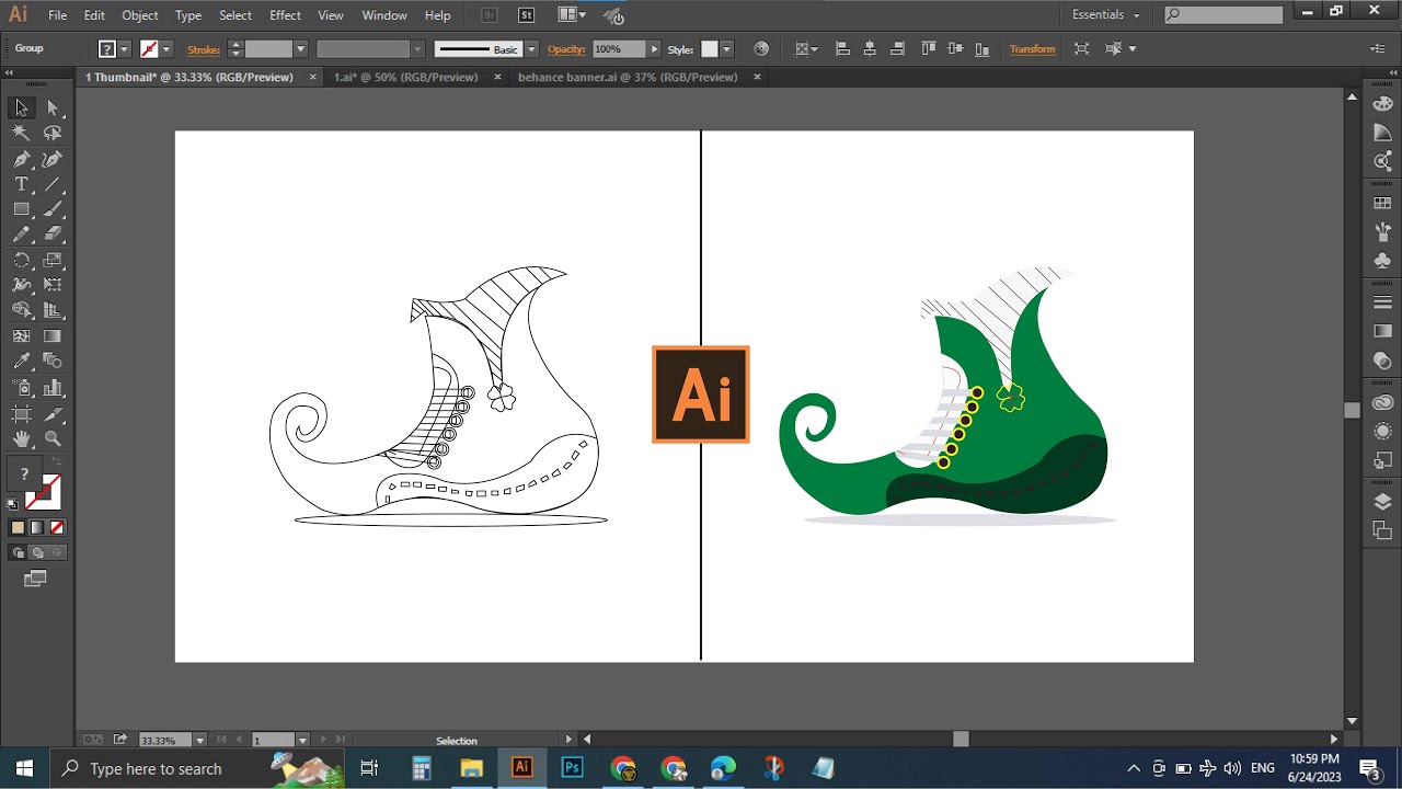 Green Cartoonish shoes Tracing Tutorial | Adobe Illustrator | Visuals ...