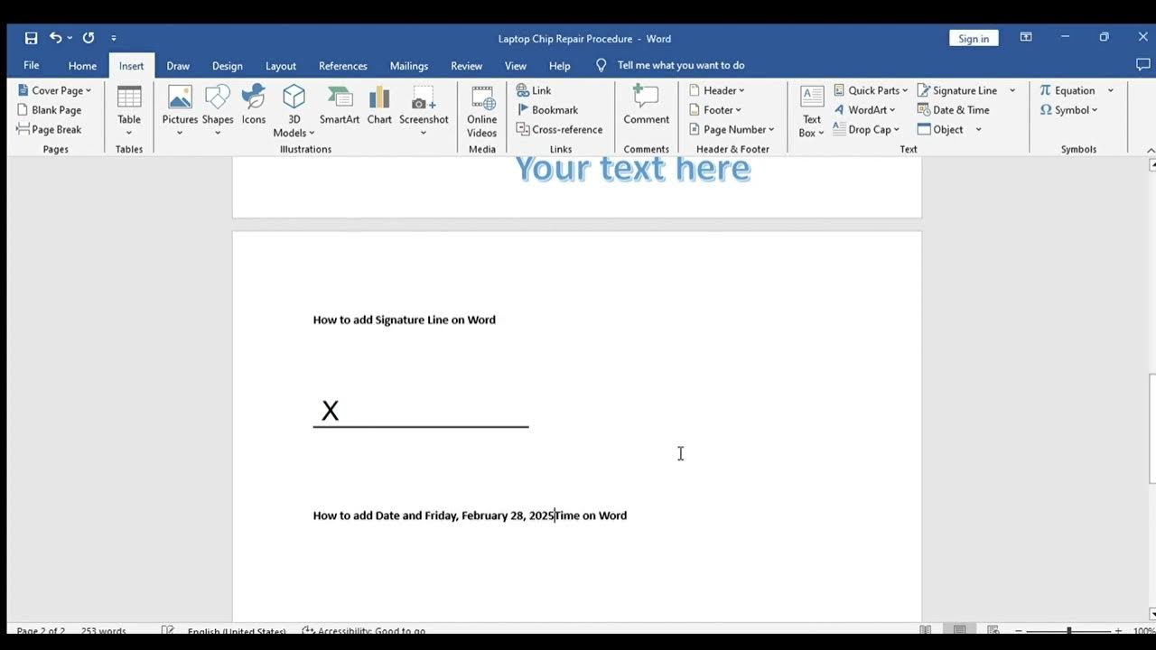 How to add Date and Time on Word - YouTube