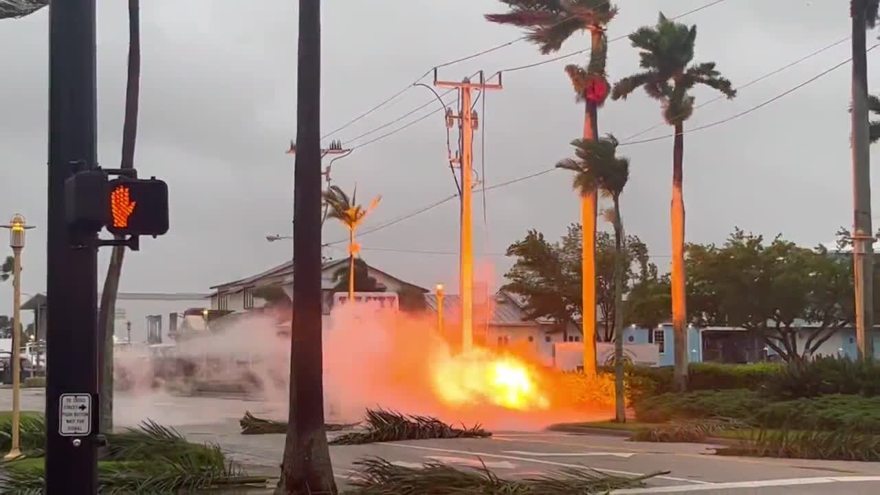 Downed power lines spark fire in Naples - YouTube