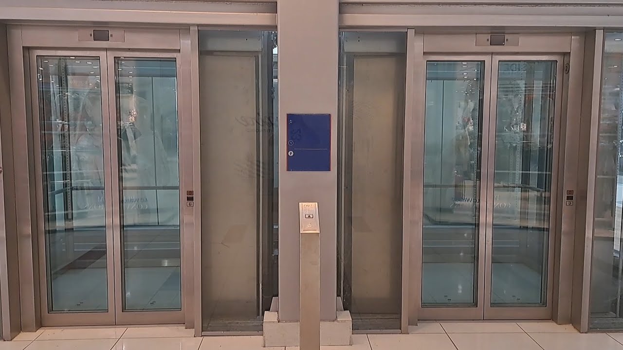 2x glass Schindler 5400 elevators, switched off @ Mall Rousse, Ruse ...