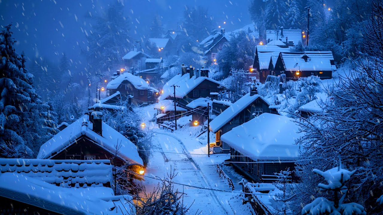 Cozy Winter in the Village with Falling Snow - Relax with Soothing ...