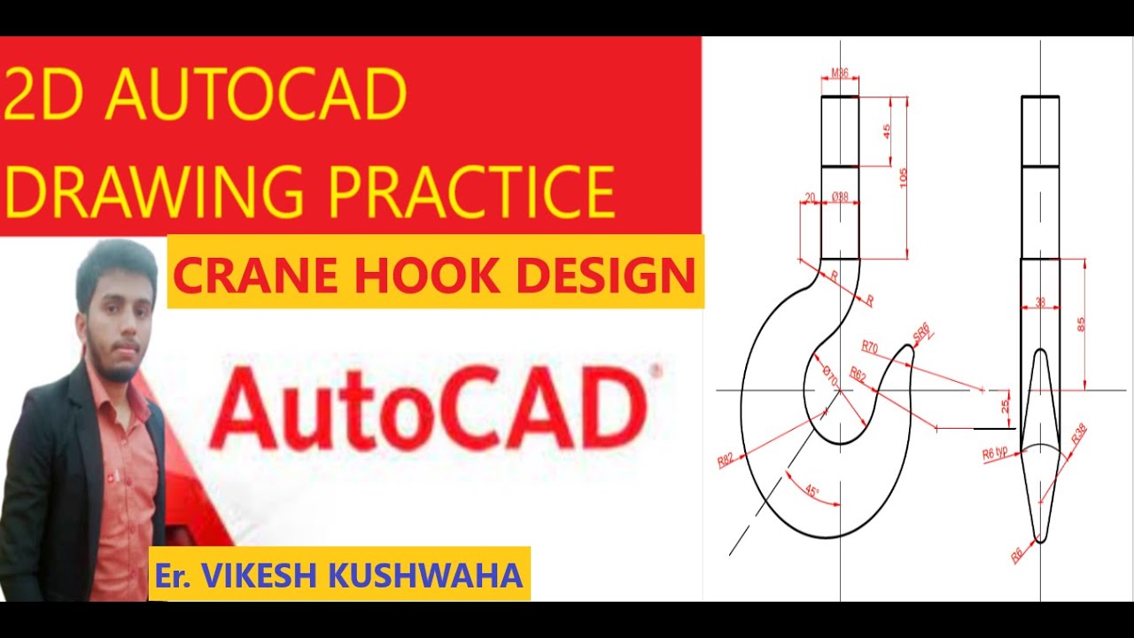 Designing of crane hook in autocad 2D - YouTube