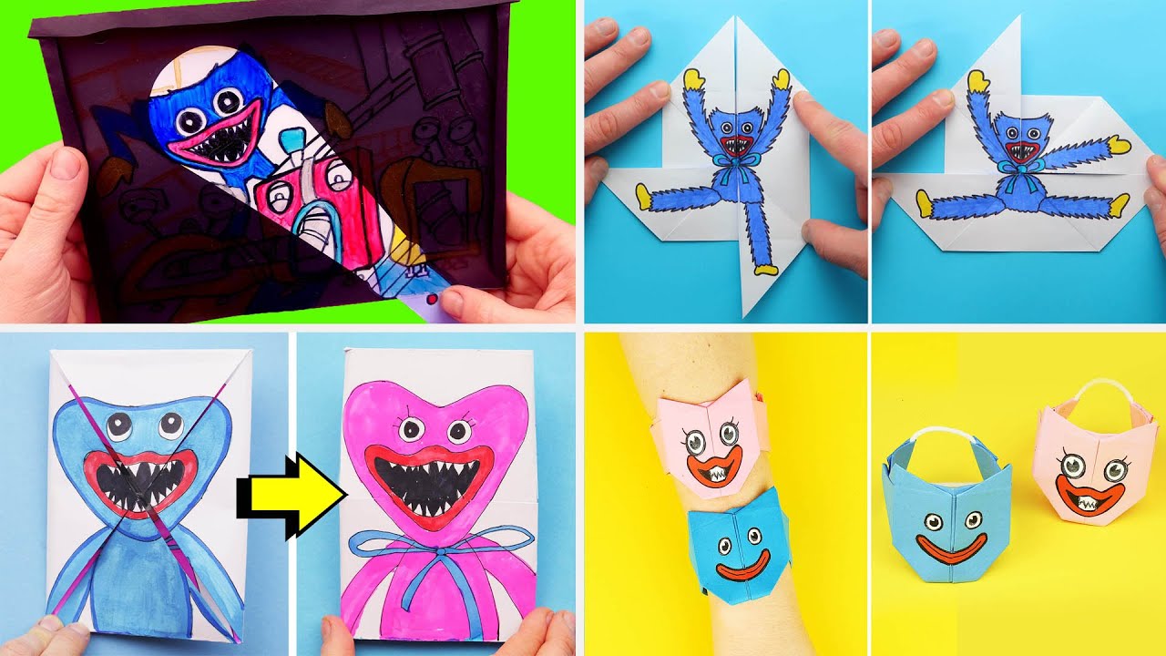 4 Cool paper crafts with HUGGY WUGGY. FUNNY DRAWING and ORIGAMI. ARTS ...