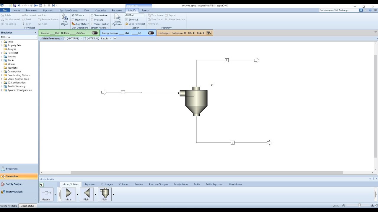 ASPEN Plus: solid gas separation through a cyclone particle size ...