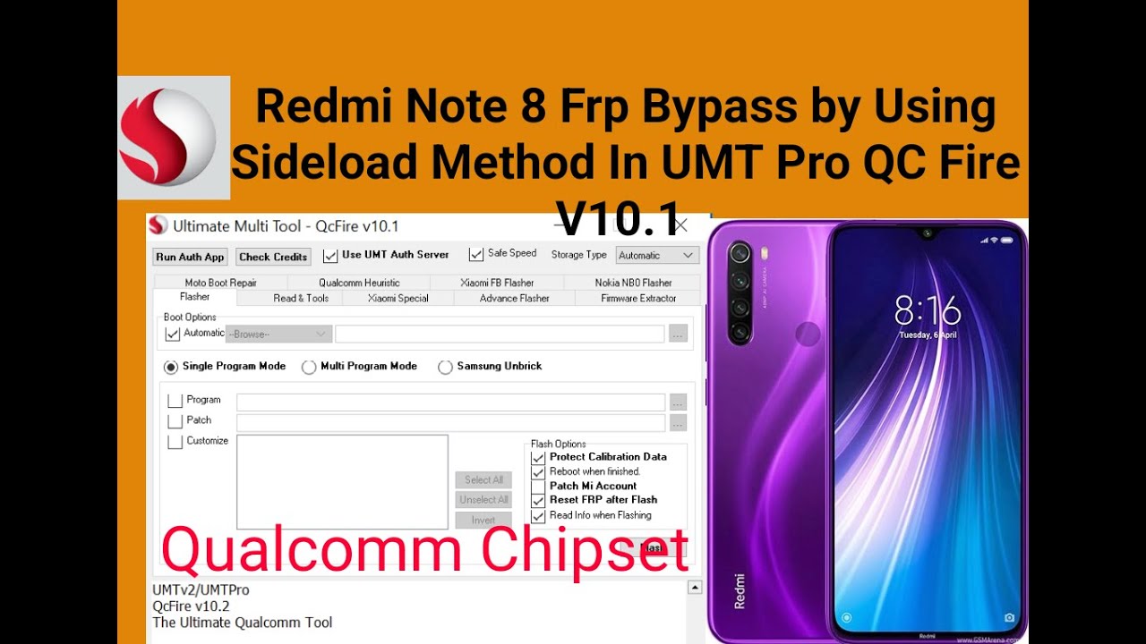 Redmi Note 8 Frp Remove By UMT PRO QC Fire V10.1 Using Sideload Methode ...