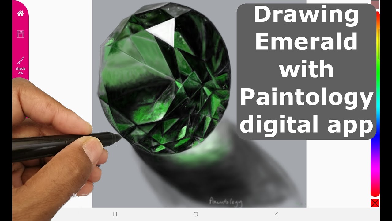 Photo realistic drawing of an emerald gemstone drawn digitally in ...