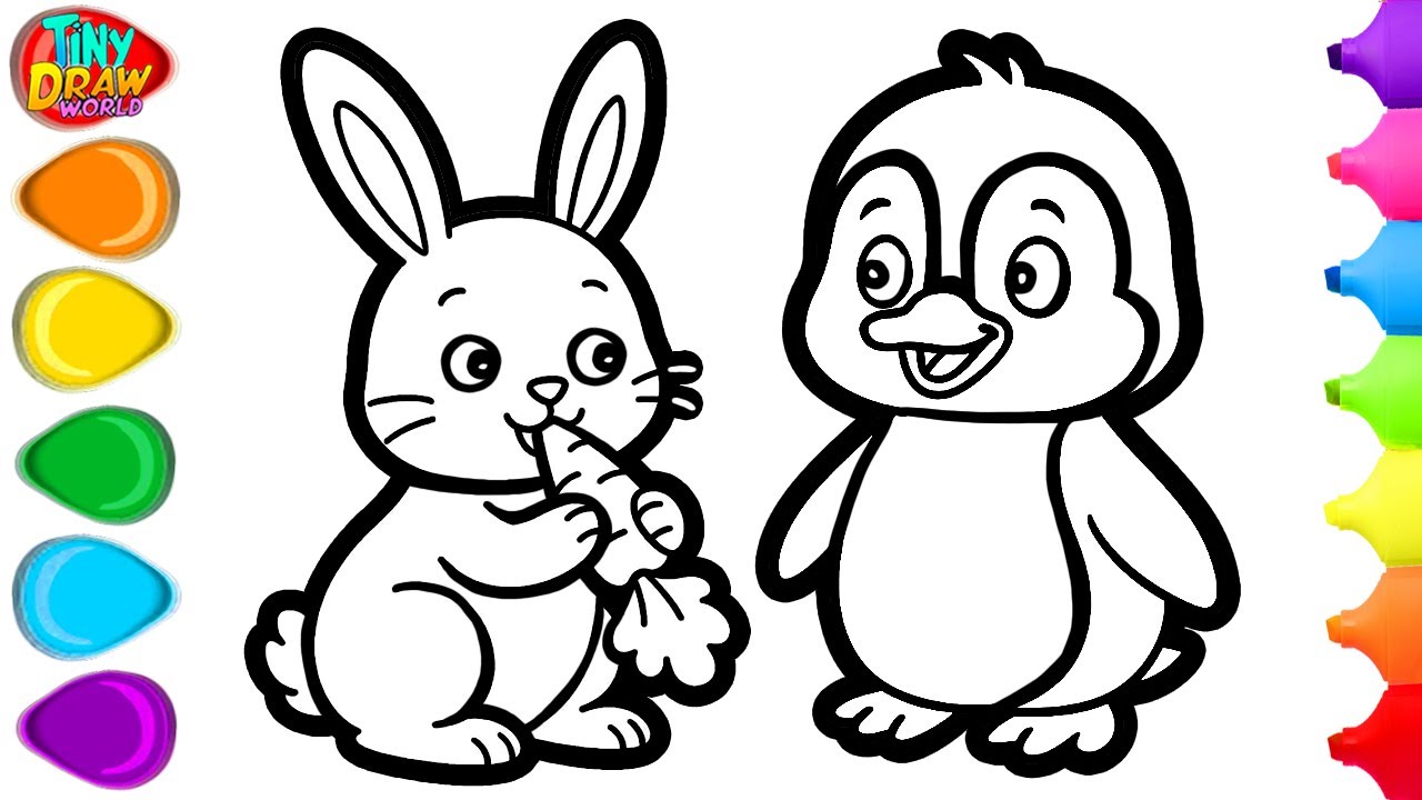 🐧🐇 How To Draw a Cute Rabbit and Penguin | Easy Step By Step Tutorial ...
