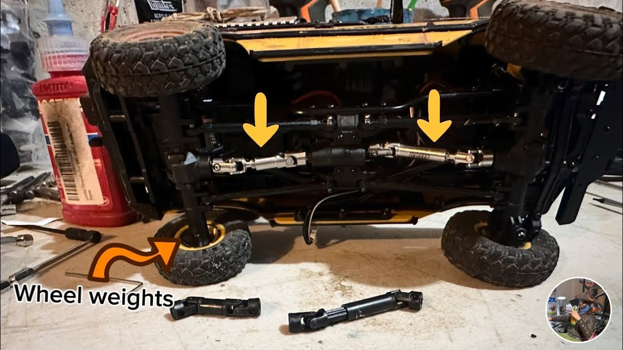 Fms fcx24m upgrades | metal driveshafts and brass wheel hubs - YouTube