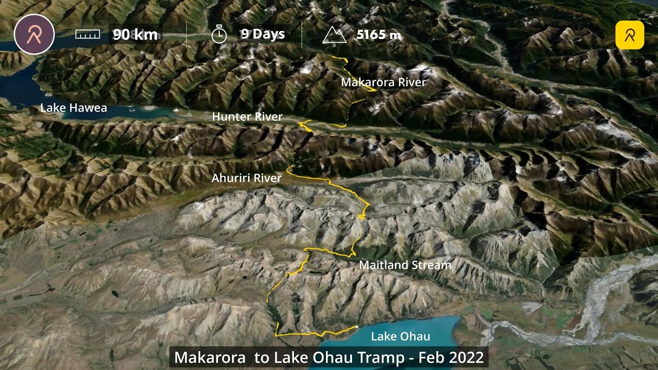 Makarora to Lake Ohau Tramp 3d animated route map - YouTube