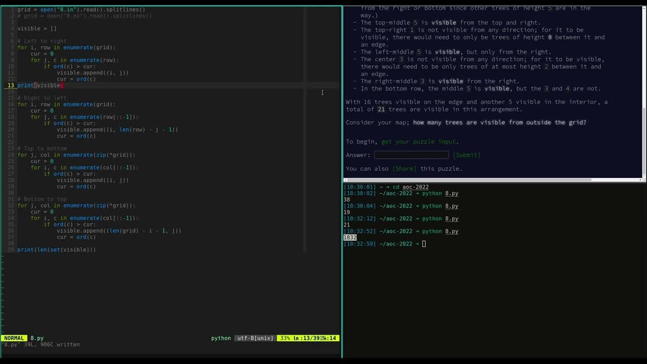 Advent of Code 2022 in Python - Day 8 - SOLVED & REFACTORED - YouTube