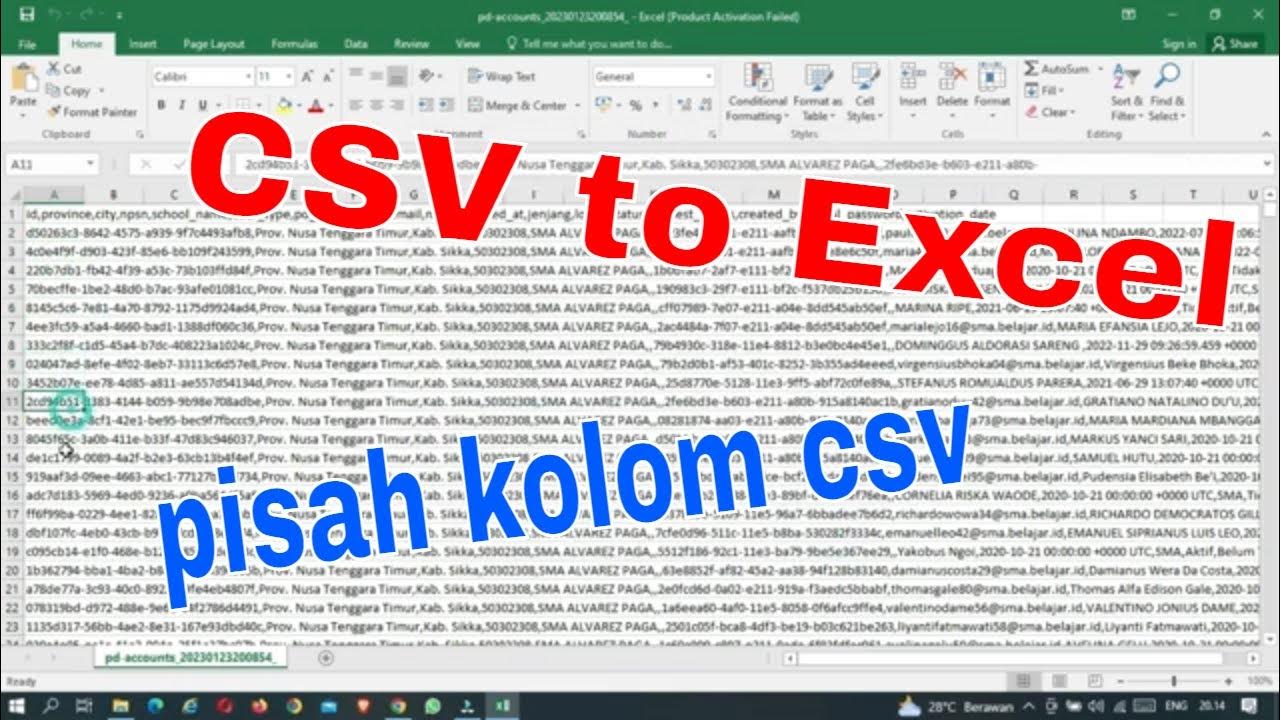 Cara pisah kolom pada file excel .csv - YouTube