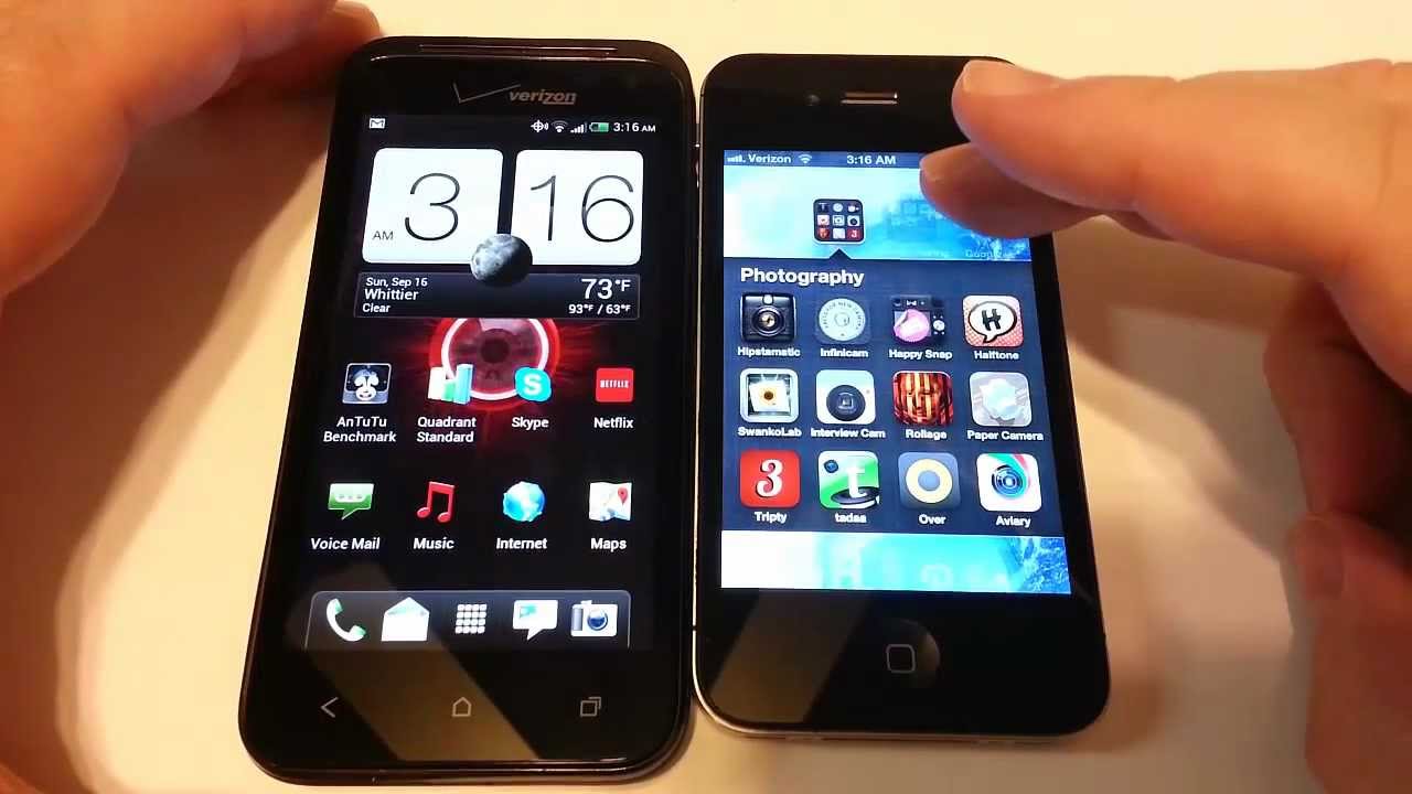 HTC Droid Incredible 4G LTE vs. iPhone 4S Review - YouTube