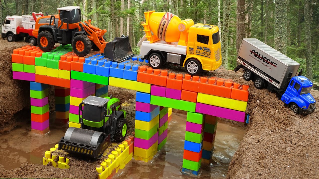 Collection funny videos toy bridge construction vehicles - YouTube