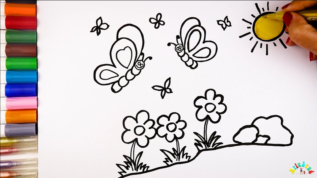 Drawing and Coloring Butterflies and Flowers for Kids & Toddlers | Ariu ...