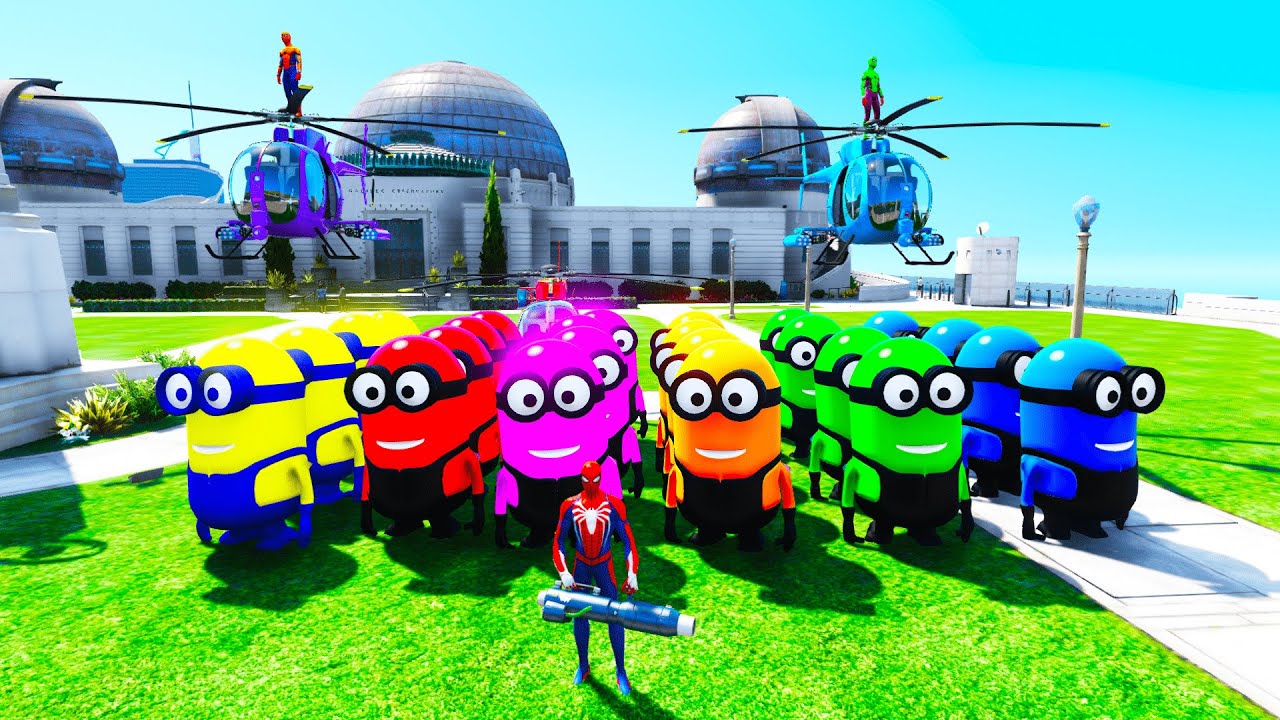 GTA 5 Epic Spider-man Vs Minions Fight Jumps/falling off highest ...