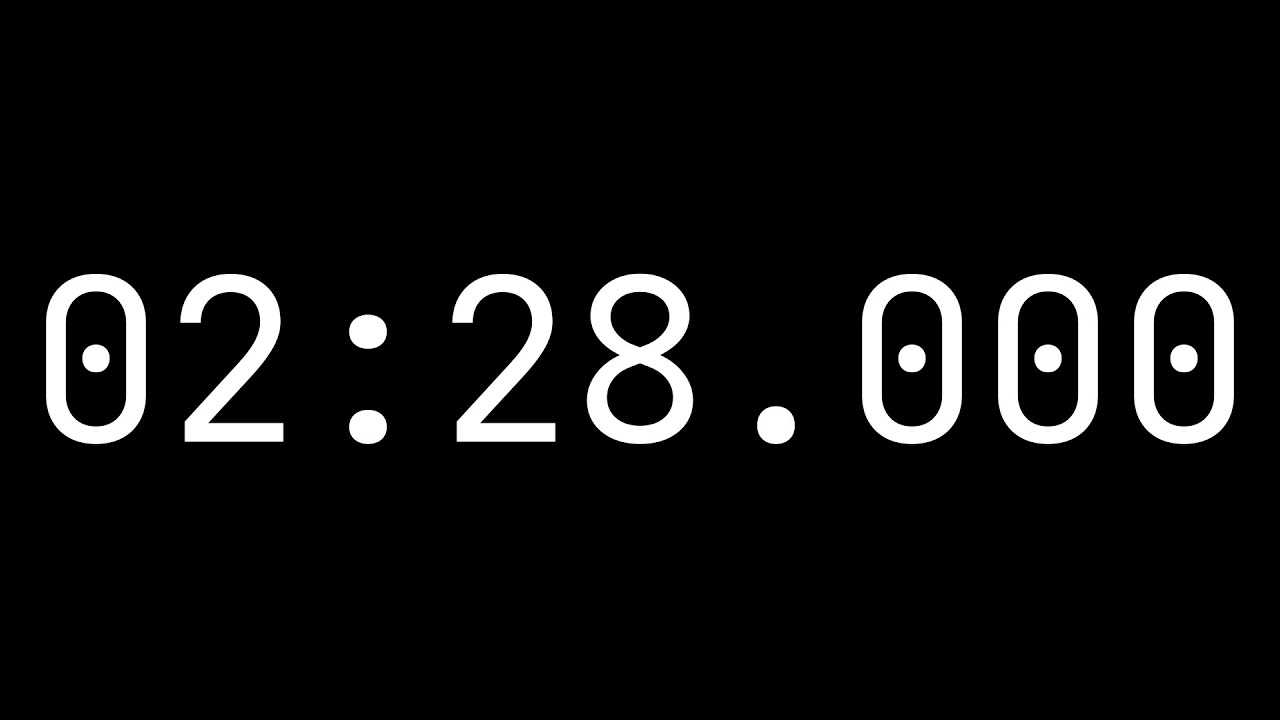 Countdown timer 2 minutes, 28 seconds [02:28.000] - White on black with ...