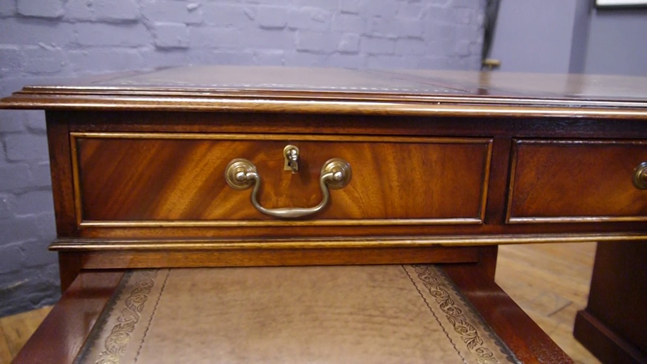Large Bevan Funnell Mahogany Twin Pedestal Writing Desk & Captains ...