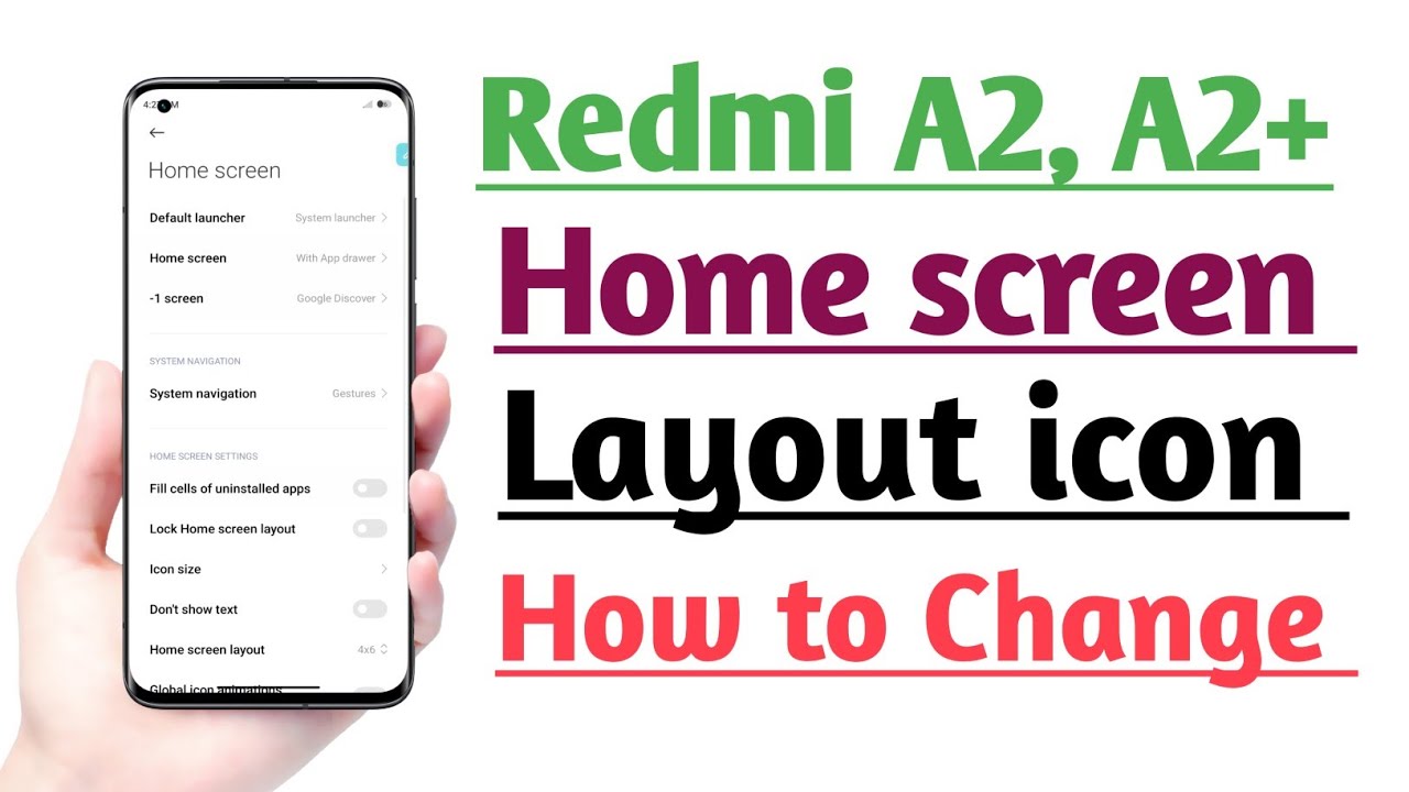 Redmi A2, A2+ , Home screen layout icon Kaise Change kare - YouTube