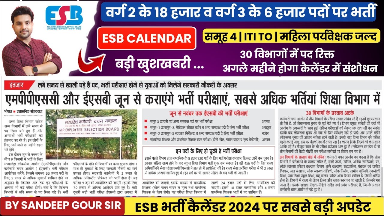 ESB CALENDAR 2024 | 30 विभागो में पद रिक्त | वर्ग 2 व 3 के 24 हजार पदों ...