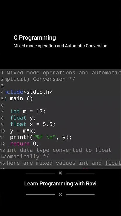 C Programming| Mixed mode operation automatically (implicit) Conversion| #Shorts #Ytshorts - YouTube