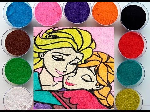 Disney Princess Elsa Painting With Sand+Dibujo de Pintura Arena Frozen ...