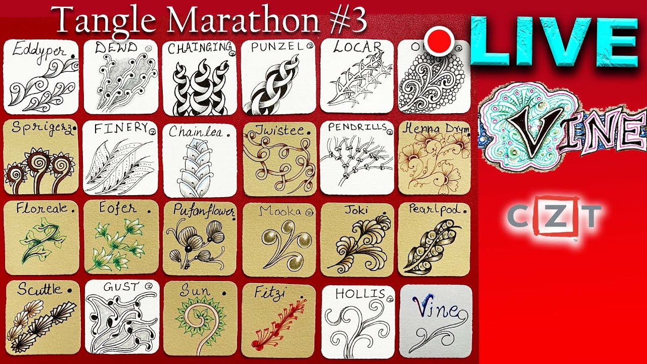 How to draw tangles - VINE - Organic - Draw with CZT - Tangle Marathon ...