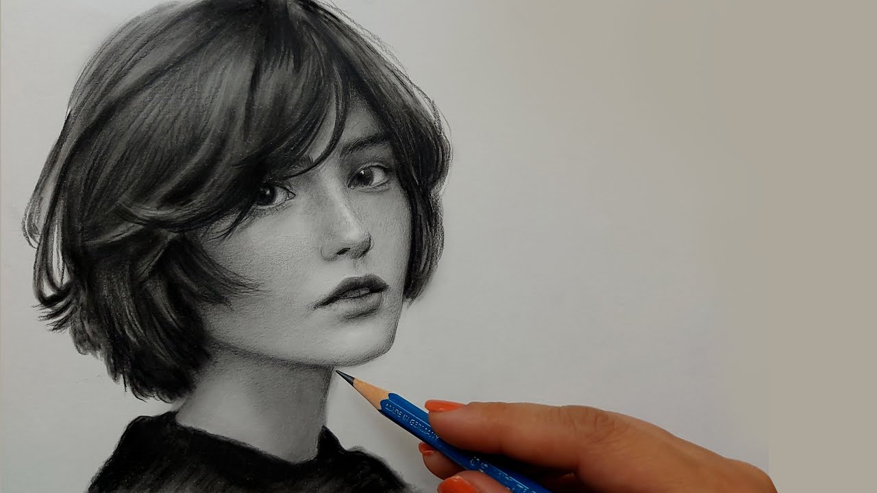 Girl with Black Hair | How to Shade Face Details, Using Graphite Powder ...