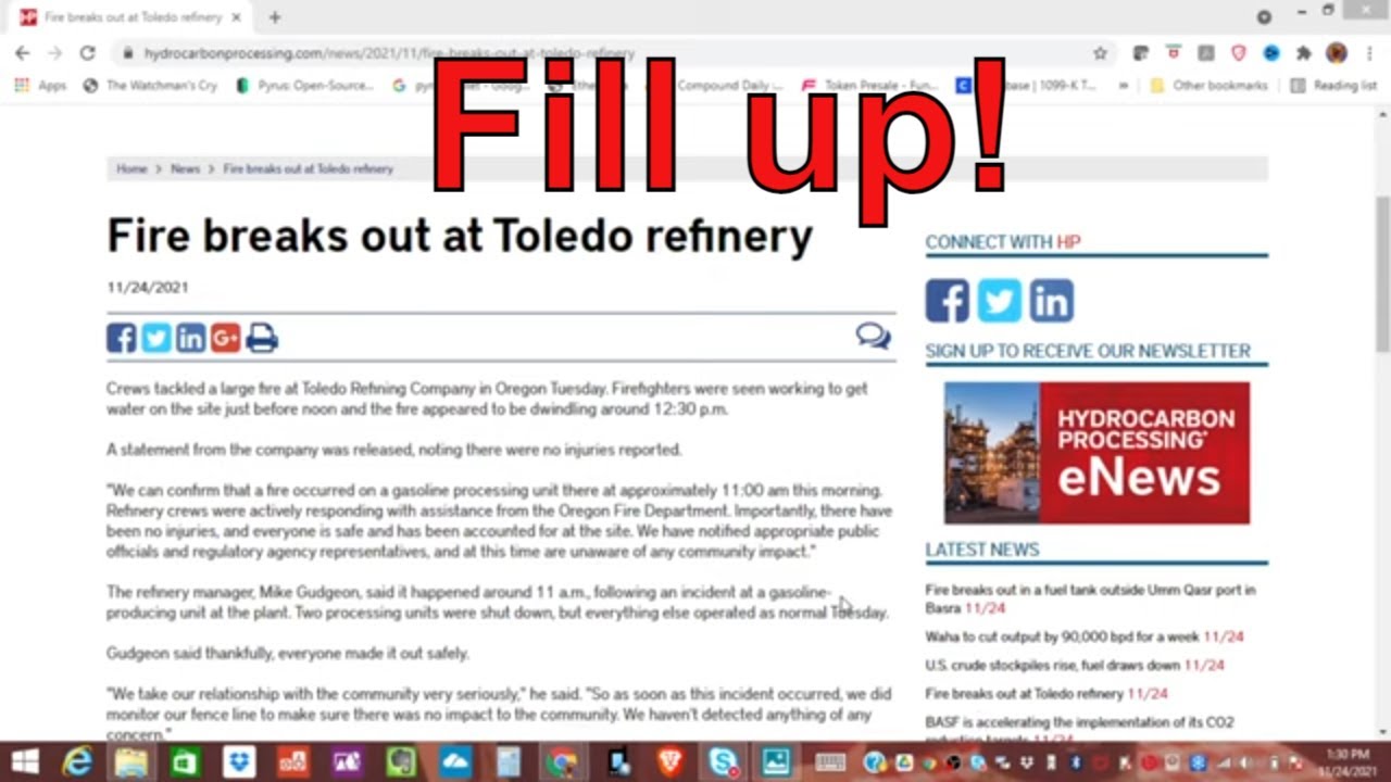 Fire at Gas refinery (Supply Chain Thanksgiving shortage) & how to be ...
