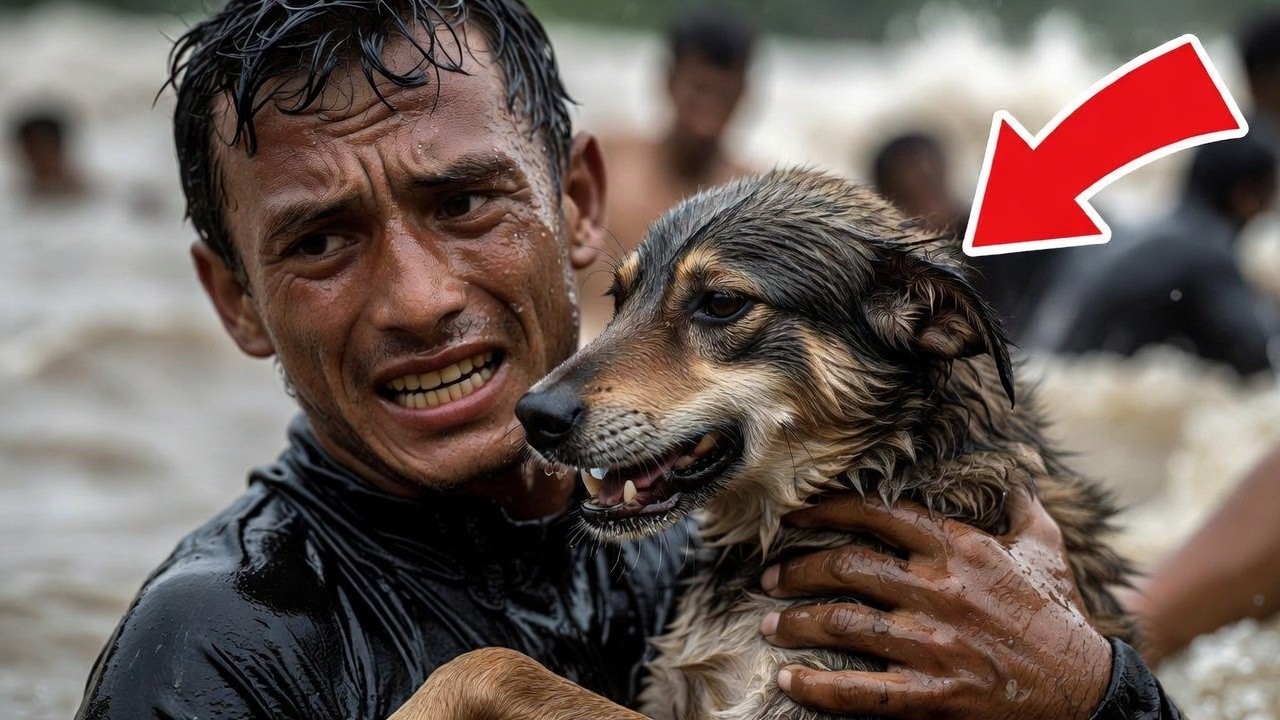 Men rescue dog that was left behind in a home during flash flood # ...