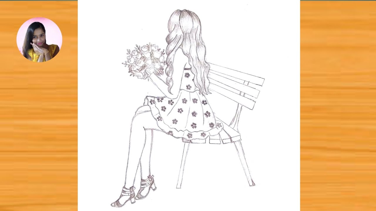 How to draw a girl sitting on a bench | Girl sitting on a bench drawing ...