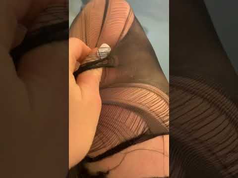 LEGGS SHEER ENERGY REINFORCED TOE BLACK PANTYHOSE ASMR