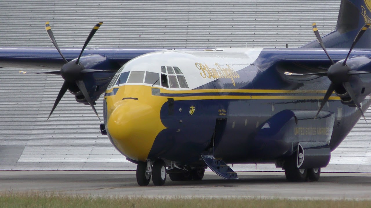 share The Blue Angels new Fat Albert C130J in GRound Running enclosure ...