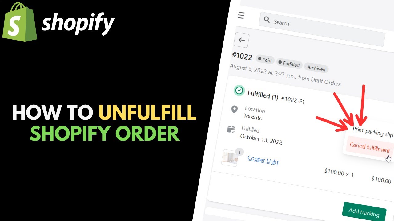 Shopify: How to Unfulfill an Order / Cancel Fulfillment - YouTube