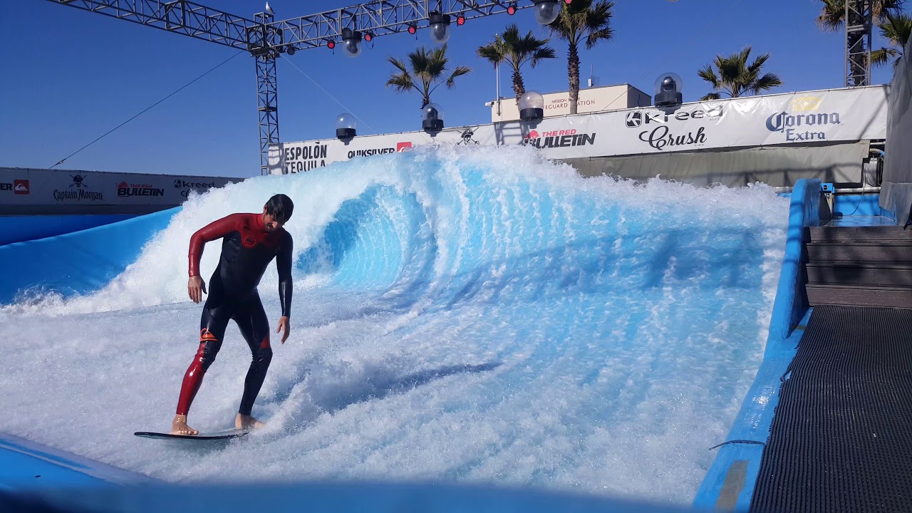 Wave House San Diego FlowRider FlowBarrel pro demos tricks and flips ...