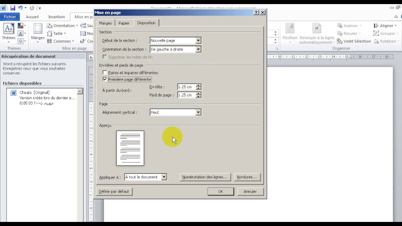interdire la numérotation de la première page dans Word - YouTube