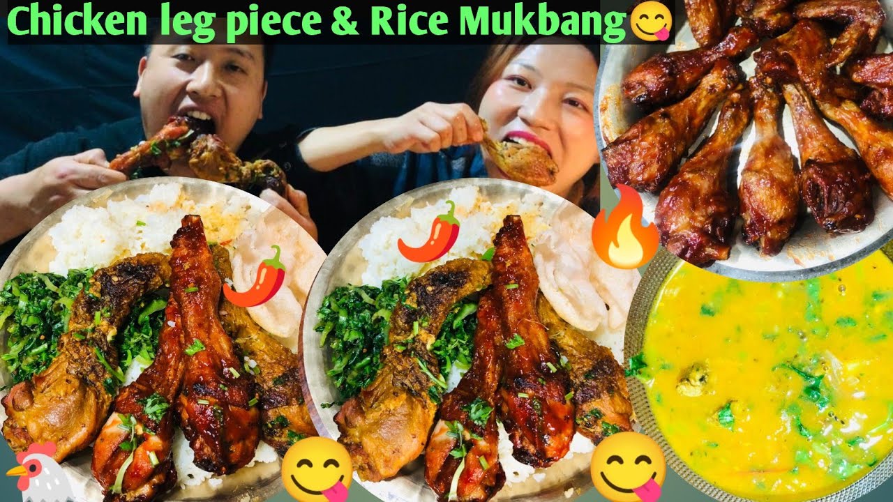 Eating Chicken🐓Leg Piece challenge|Rice|Chicken Curry|Salads🥗Nepali ...