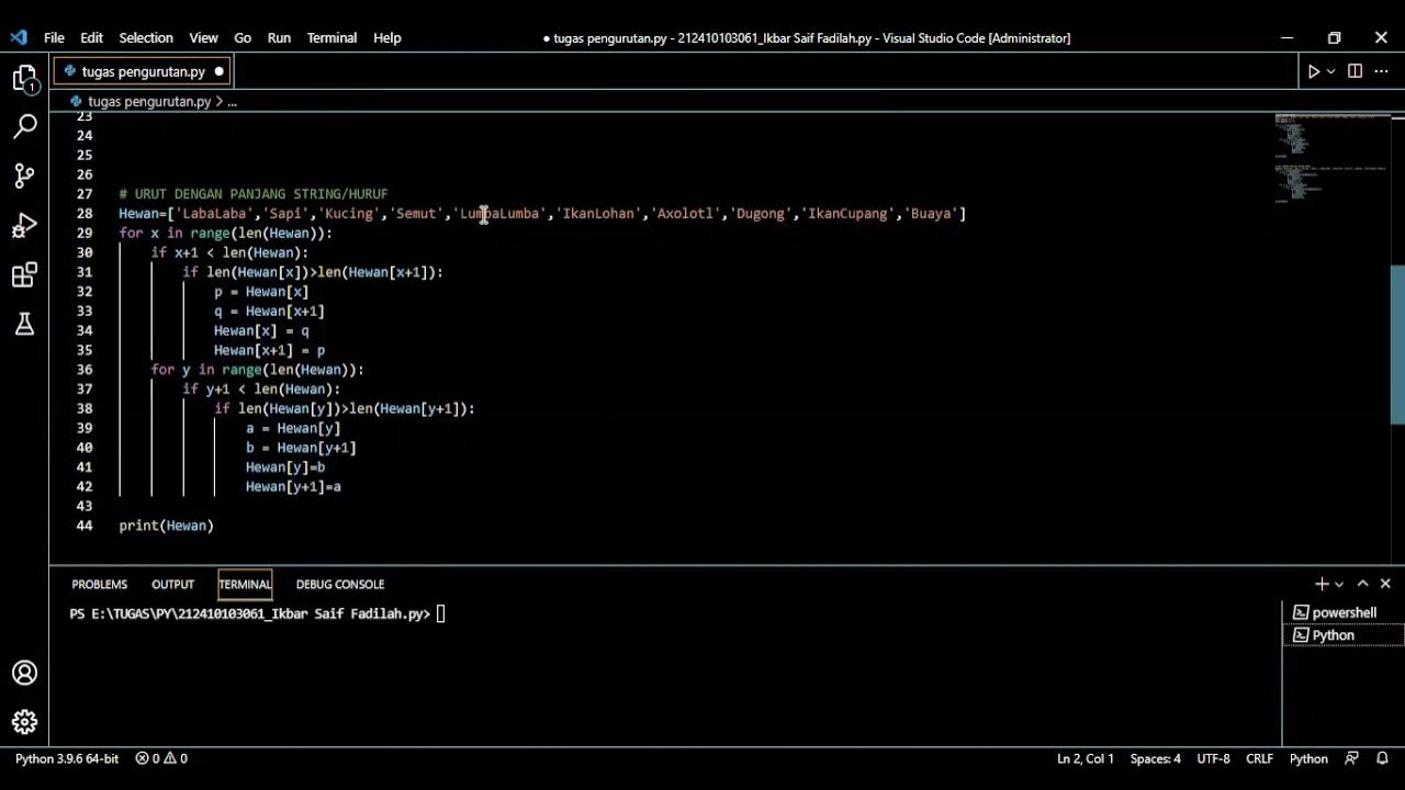 CARA MENGURUTKAN LIST TANPA FUNGSI SORT_PYTHON - YouTube