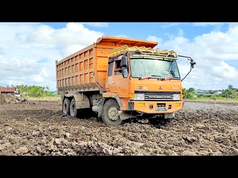 Dump Truk Fuso 10 Roda Nekat Melewati Medan Lumpur Demi Jomplang Muatan Tanah