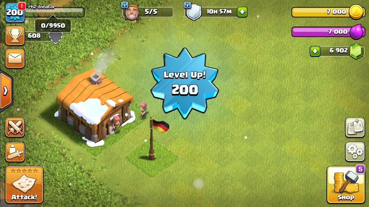 LEVEL 200 AS TOWN HALL 2: WORLD RECORD! - rh2 donator - YouTube